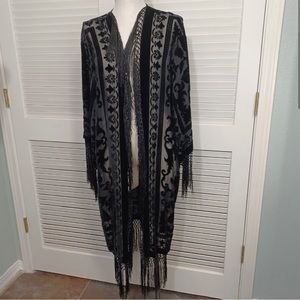 Spell | Jackets & Coats | Aris A Velvet Fringe Burnout Kimono Duster ...